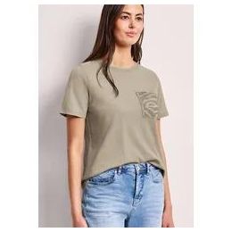 T-Shirt Street One, Damen, Gr. 34, timeless beige, Web, 100% Baumwolle, unifarben, normal normal, Rundhals, abgesteppt, Shirts T-Shirt, aus reiner Baumwolle