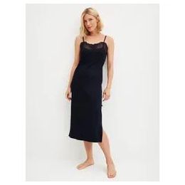 Nachthemd Calida "Elegant Dreams", Damen, Gr. XS (36/38), N-Gr, schwarz lapis blau, Single Jersey, Obermaterial: 95% Modal (TENCELTM), 5% Elasthan, comfort fit ca. Mitte Wade, V-Ausschnitt, Kleider Nachthemd, Spaghetti-Tr&auml;ger, weich, Single Jersey Qualit&auml;t, elegant