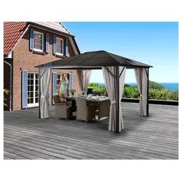 Pavillon Konifera "Aruba", beige (dunkelbraun, beige), B/H/T: 400cm x 260cm x 300cm, Pavillons, Gestell aus Aluminium, Dach aus Polycarbonat-Stegplatten, Topseller