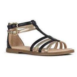 Riemchensandale Geox "J SANDAL KARLY GIRL", M&auml;dchen, Gr. 32, schwarz, goldfarben, Lederimitat, festlich, Schuhe Riemchensandale, Sommerschuh, Festtagsschuh mit Gr&ouml;&szlig;enschablone zum Download