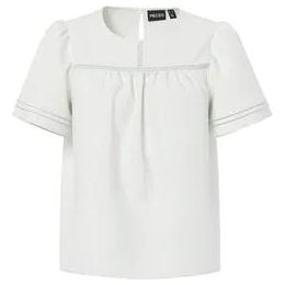 Blusenshirt Pieces "PCSIKKA SS TOP WVN NOOS BC", Damen, Gr. XS, cloud dancer, Jersey, Obermaterial: 100% Baumwolle, unifarben, regular fit normal, Rundhals, Shirts Blusenshirt, mit Puff&auml;rmeln