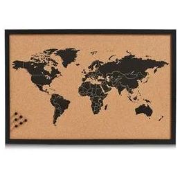 Pinnwand zeller PRESENT "World", braun (schwarz, braun), B:60cm H:40cm T:1,4cm, Holzrahmen, Kork, Pappe, Tafeln, Memoboard, aus Kork, Motiv Weltkarte