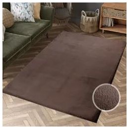 Hochflor-Teppich Carpet City "TOPIA 400", grau (taupe, dunkel), B:80cm H:21mm L:150cm, Polyester, Teppiche, Kunstfell-Teppich mit Kaninchenfell-Optik, Haptik, Schlafzimmer