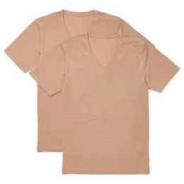 V-Shirt MARVELIS, Damen, Gr. M, caramel, Jersey, Obermaterial: 94% Baumwolle, 6% Elasthan, unifarben, k&ouml;rpernah normal, V-Ausschnitt, Shirts, body fit, Doppelpack
