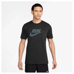 Laufshirt Nike "M NK DF TEE RUN SWOOSH", Herren, Gr. L, schwarz, mineral, Obermaterial: 57% Baumwolle, 43% Polyester, Shirts Laufshirt, f&uuml;r Erwachsene, sportlicher Stil, f&uuml;r Lauftraining