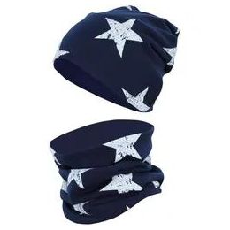 Beanie TUPTAM "M&uuml;tze Unisex Kinder Beanie M&uuml;tze Schlauchschal Set", Jungen, Gr. 52, blau (sterne wei&szlig;, dunkelblau), Obermaterial: 95% Baumwolle CO. 5% Elasthan EL., M&uuml;tzen Beanie