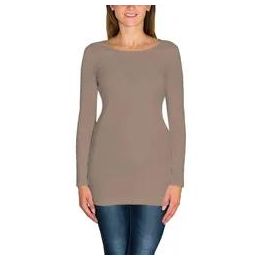Langarmshirt ALKATO "Damenshirt Alkato Damen Langarm Longshirt Langarmshirt", Damen, Gr. XXL, beige (beige latte), Obermaterial: 92% Baumwolle CO. 8% Elasthan EL., Shirts Langarmshirt