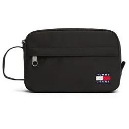 Tommy Hilfiger Kulturbeutel TOMMY JEANS "TJM ESS DAILY WASHBAG", Damen, Gr. B/H/T: 21cm x 14cm x 8cm, schwarz, Textil, Taschen Kulturbeutel, Unisex Kosmetiktasche, Minibag mit Flaggen-Aufn&auml;her