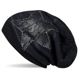 Strickm&uuml;tze styleBREAKER "Feinstrick Beanie mit Stern und Strass", Damen, blau (midnight, blau, anthrazit), Obermaterial: 100% Viskose CV., Modisch, M&uuml;tzen Strickm&uuml;tze