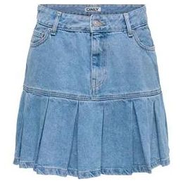 Jeansrock Only "ONLEMERSON REG PLEATED DNM SKIRT TAI", Damen, Gr. L, light blau denim, Denim/Jeans, Obermaterial: 100% Baumwolle, unifarben, kurz, R&ouml;cke Jeansrock, Baumwolle, Regular Waist