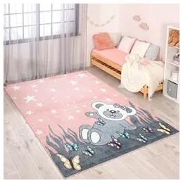 Kinderteppich Carpet City "ANIME916", rosa, B:80cm H:11mm L:150cm, Polypropylen (PP), Teppiche, Kinderteppich, Kinderzimmer Teppich Modern mit Mond, Blumen, Wolken, Creme, Multi