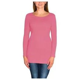 Langarmshirt ALKATO "Damenshirt Alkato Damen Langarm Longshirt Langarmshirt", Damen, Gr. M, rosa (altrosa), Obermaterial: 92% Baumwolle CO. 8% Elasthan EL., Shirts Langarmshirt