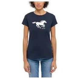 T-Shirt Mustang "MU-Loa", Damen, Gr. XL, schwarz saphire, Single Jersey, Obermaterial: 100% Baumwolle, figurbetont normal, Rundhals, Shirts T-Shirt, Figurbetonende Passform