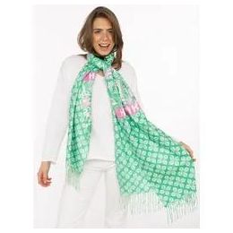 Schal Zwillingsherz "Grafischer Paisley", Damen, mint, Web, Obermaterial: 100% Polyester, Modet&uuml;cher Schal, Mustermix, Schriftzug und Fransen