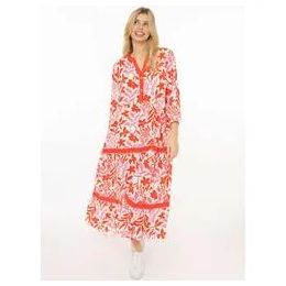 Maxikleid Zwillingsherz "Flower", Damen, Gr. L/XL, N-Gr, rot, Obermaterial: 100% Viskose, Kleider Maxikleid, Florales Muster, Schriftzug, 3/4 Arm, Knopfleiste