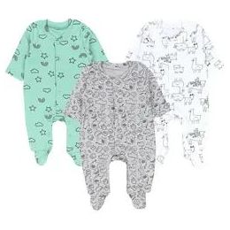 Strampler TUPTAM "Schlafstrampler Baby Jungen Schlafstrampler mit Fu&szlig; 3er Pack", Jungen, Gr. 56, N-Gr, gr&uuml;n (salbeigr&uuml;n wei&szlig; tiere sterne regenbogen), Obermaterial: 100% Baumwolle CO., Overalls