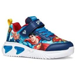Sneaker Geox "J ASSISTER BOY", M&auml;dchen, Gr. 30, blau kombiniert, Lederimitat, Textil, Schuhe Sneaker, Halbschuh mit Blinkfunktion, Gr&ouml;&szlig;enschablone zum Download