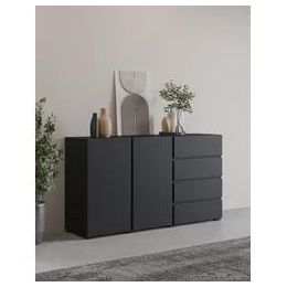 Sideboard OTTO HOME "Metric,Breite 138 cm, grifflose Kommode 2 T&uuml;ren/4 Schubk&auml;sten", schwarz, B:138cm H:78,3cm T:40cm, FSC-zertifizierter Holzwerkstoff, Melamin, Metall, Sideboards, Sideboard, Schubladenschrank mit viel Stauraum, Einlegeb&ouml;den verstellbar