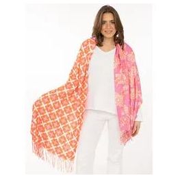 Schal Zwillingsherz "Grafischer Paisley", Damen, pink, Web, Obermaterial: 100% Polyester, Modet&uuml;cher Schal, Mustermix, Schriftzug und Fransen