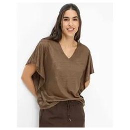 Kurzarmshirt Brax "Style CASSIE S", Damen, Gr. 38, braun, 100% Leinen, V-Ausschnitt, Shirts