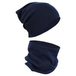 Beanie ALKATO "M&uuml;tze Alkato Unisex Beanie M&uuml;tze und Schal Set Uni", Herren, blau (dunkelblau), Obermaterial: 95% Baumwolle CO. 5% Elasthan EL., M&uuml;tzen Beanie