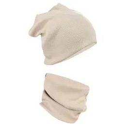 Beanie ALKATO "M&uuml;tze Alkato Unisex Beanie M&uuml;tze und Schal Set Uni", Herren, beige (rippstoff beige), Obermaterial: 95% Baumwolle CO. 5% Elasthan EL., M&uuml;tzen Beanie