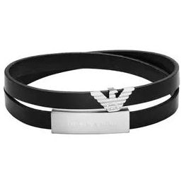 Wickelarmband Emporio Armani "Schmuck Geschenk Edelstahl, Leder", edelstahlfarben, schwarz, Armb&auml;nder, Damen, 50cm, Edelstahl Leder, Edelstahl, Leder, Wickelarmband