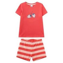 Schlafanzug Sanetta "Pyjama Schlafanzug Erdbeeren Pyjama Kids", M&auml;dchen, Gr. 128, bunt (orange, beige), Obermaterial: 70% Baumwolle CO. 30% Polyester PES., Homewear-Sets Schlafanzug