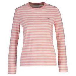Langarmshirt Gant "REGULAR STRIPED SHIELD", Damen, Gr. XL, hell pink, Single Jersey, Obermaterial: 100% Baumwolle, regular fit normal, Rundhals, eingesetzt gerader Abschluss, Shirts Langarmshirt, Regular fit mit Rundhalsausschnitt
