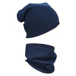 Beanie ALKATO "M&uuml;tze Alkato Unisex Beanie M&uuml;tze und Schal Set Uni", Herren, blau (rippstoff dunkelblau), Obermaterial: 95% Baumwolle CO. 5% Elasthan EL., M&uuml;tzen Beanie
