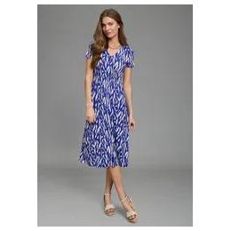 Sommerkleid Laura Scott, Damen, Gr. 42, N-Gr, royalblau, gemustert, Jersey, Obermaterial: 95% Viskose, 5% Elasthan, gemustert, figurumspielend wadenlang, V-Ausschnitt, Kleider Sommerkleid, casual Stil, f&uuml;r entspannte Tage, aus Viskose und Elasthan, Kurzarm