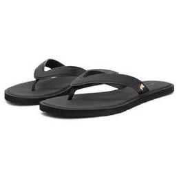 Zehentrenner Tommy Hilfiger "TH SCANDI PREMIUM SUMMER SANDAL", Herren, Gr. 38, schwarz, Lederimitat, unifarben, Basic, Schuhe Zehentrenner, Strandschuh, Pool Slides, Dianette, Flat mit Logo-Emblem