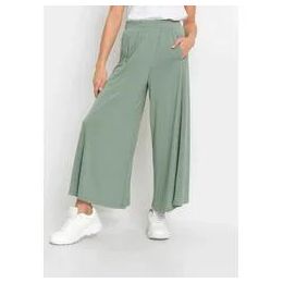 Culotte bonprix "Jersey-Culotte mit weitem Bein", Damen, Gr. 40/42 (M), N-Gr, gr&uuml;n (rauchgr&uuml;n), Obermaterial: 70% Modal, 30% Polyester, loose fit, Hosen Culotte, aus Modal und Polyester, Loose fit Passform, weites Bein