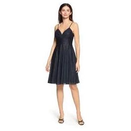 Cocktailkleid Vera Mont "Damen kn&ouml;chellang", Damen, Gr. 30, Normalgr&ouml;&szlig;en, dunkelblau, dunkelblau, T&uuml;ll, Obermaterial: 100% Polyester; Futter: 100% Polyester, ausgestellt lang, V-Ausschnitt, Kleider