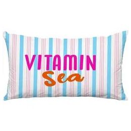 Dekokissen queence "Vitamin Sea", bunt, schriftzug bedruckt gemustert, B:60cm L:40cm, Polyester, Dekokissen_Sitzkissen_Kissenh&uuml;llen, Premium Outdoor Kissenbezug; Format: 60x40 cm