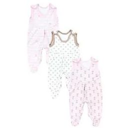 Strampler TUPTAM "Strampler Baby M&auml;dchen Strampler mit Fu&szlig; 3er Pack", Jungen, Gr. 56, N-Gr, beige (fuchs rosa streifen sterne beige), Obermaterial: 100% Baumwolle CO., Overalls