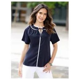 Schlupfbluse Classic Basics, Damen, Gr. 48, marine, 100% Polyester, gemustert, mehrfarbig, Rundhals, Blusen Schlupfbluse