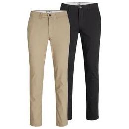 Jack & Jones Chinohose JACK & JONES "JPSTMARCO JJDAVE 2PK MP NOOS", Herren, Gr. 33, L&auml;nge 32, schwarz pack:crockery, Web, Obermaterial: 98% Baumwolle, 2% Elasthan, unifarben, slim fit normal, Hosen Chinohose