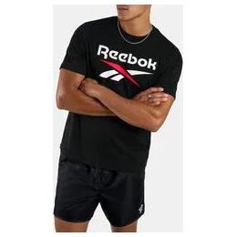 T-Shirt Reebok "BRUNO BIG LOGO CREW NECK SS TEE", Herren, Gr. L, schwarz, Jersey, Obermaterial: 100% Baumwolle, bedruckt, unifarben, Basic h&uuml;ftlang, Rundhals, Shirts T-Shirt, Basic Passform, Kurzarm, sportliches Design, f&uuml;r Laufen und Fitness