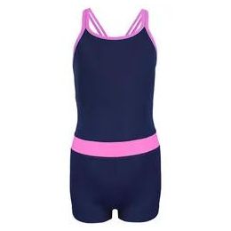 Badeanzug AQUARTI "Body M&auml;dchen Badeanzug mit Bein Racerback", Kinder, Gr. 140, N-Gr, blau (dunkelblau, rosa), Obermaterial: 80% Polyamid PA. 20% Elasthan EL., Badeanz&uuml;ge Badeanzug