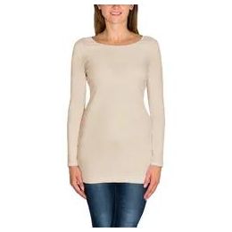 Langarmshirt ALKATO "Damenshirt Alkato Damen Langarm Longshirt Langarmshirt", Damen, Gr. M, beige (hellbeige), Obermaterial: 92% Baumwolle CO. 8% Elasthan EL., Shirts Langarmshirt