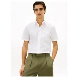 Kurzarmhemd Tommy Hilfiger "LIGHT OXFORD SOLID", Herren, Gr. M, N-Gr, wei&szlig;, Web, Obermaterial: 97% Baumwolle, 3% Elasthan, regular fit normal, Hemden, regular fit, Button-down-Kragen
