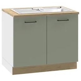 Sp&uuml;lenschrank KOCHSTATION "KS-Kolari", salbeigr&uuml;n, wei&szlig;, B:100,1cm H:88cm T:60cm, FSC-zertifizierter Holzwerkstoff, Schr&auml;nke, Sp&uuml;lenschrank, Ma&szlig;e (B/T/H): 100,1 x 60 x 88 cm