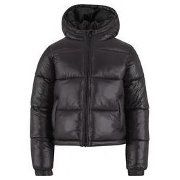 Winterjacke Urban Classics "Urban Classics Boys Shiny Puffer Jacket With Hood", M&auml;dchen, Gr. 146/152, schwarz, 100% Nylon, unifarben, normal, ohne Ausschnitt, Jacken Winterjacke