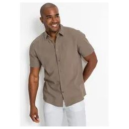 Kurzarmhemd bonprix, Herren, Gr. 47/48 (XXXL), N-Gr, taupe, Web, Obermaterial: 55% Leinen, 45% Baumwolle, regular fit, Hemden, Regular Fit, aus Leinen-Baumwoll-Mix, mit kurzem Arm, Kentkragen