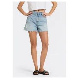 Jeansshorts BOSS ORANGE "SHORTS Premium Damenmode", Damen, Gr. 27, N-Gr, bright blau 432, Denim/Jeans, Obermaterial: 100% Baumwolle, Destroyed-Effekte, kurz, Jeans Jeansshorts, mit dezenter Used-Optik, High Rise