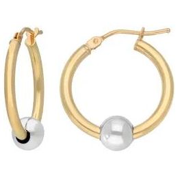 Paar Creolen Firetti "Schmuck Geschenk Gold 375 Ohrschmuck Ohrringe Kugel bicolor", gelbgoldfarben, wei&szlig;goldfarben, Ohrringe, Damen, 19mm, Gelbgold 375