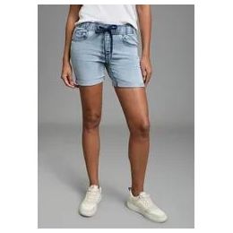 Jeansshorts Arizona, Damen, Gr. 38, N-Gr, bleached, Denim/Jeans, Obermaterial: 59% Baumwolle, 40% Polyester, 1% Elasthan, unifarben, figurbetont kurz, Jeans Jeansshorts, figurnah, normale Leibh&ouml;he, mit Bindeb&auml;ndern am Bund