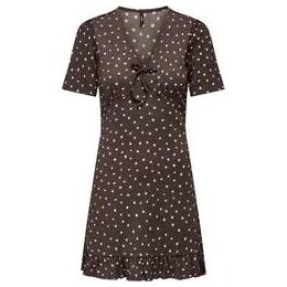 Minikleid Only "ONLMOLLY S/S V-NECK DRESS JRS NOOS", Damen, Gr. S, N-Gr, shopping bag aop:cloud dancer dots (milly), Jersey, Obermaterial: 97% Polyester, 3% Elasthan, bedruckt, regular fit kurz, V-Ausschnitt, Kleider Minikleid, Materialmix, regular fit, V-Ausschnitt