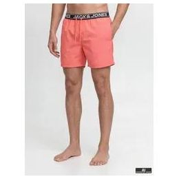 Jack & Jones Badeshorts JACK & JONES "JPSTMAUI SURF DOUBLE WB SWIM SHORTS", Herren, Gr. S, N-Gr, hot coral, Polyester, Badehosen Badeshorts